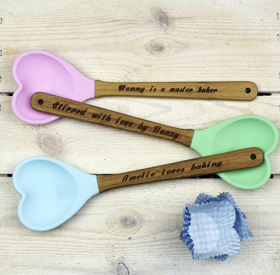 Personalised Heart Bamboo Handle Spatula By 3 Blonde Bears ... Personalised Heart Bamboo Handle Spatula By 3 Blonde Bears ...