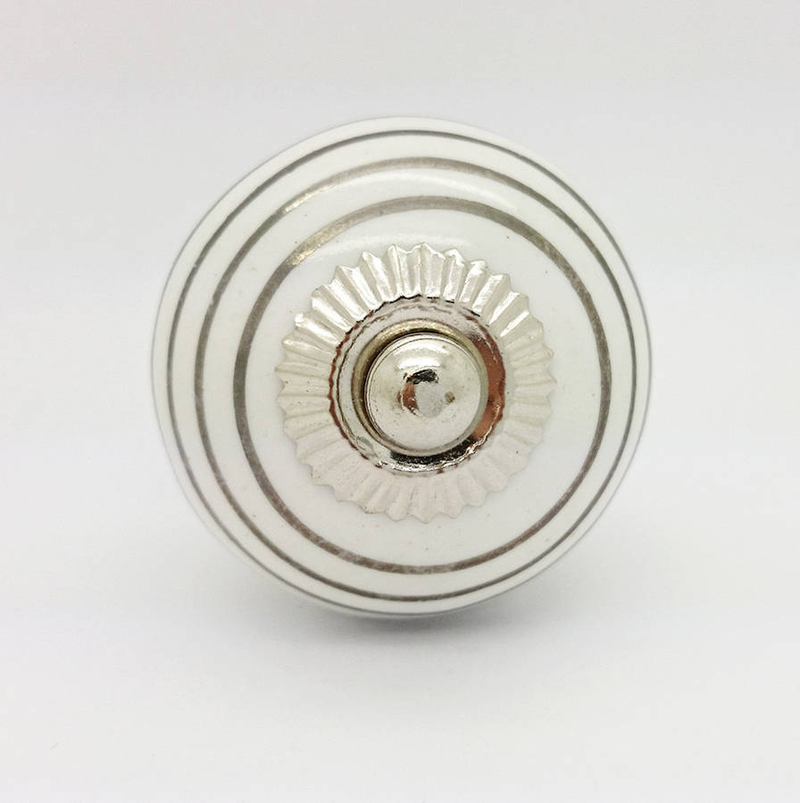silver striped on white cupboard door knob handle by g decor ...