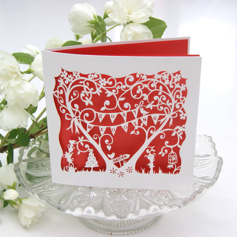 Ruby Wedding Anniversary Laser Cut Card By The Hummingbird Card Company 