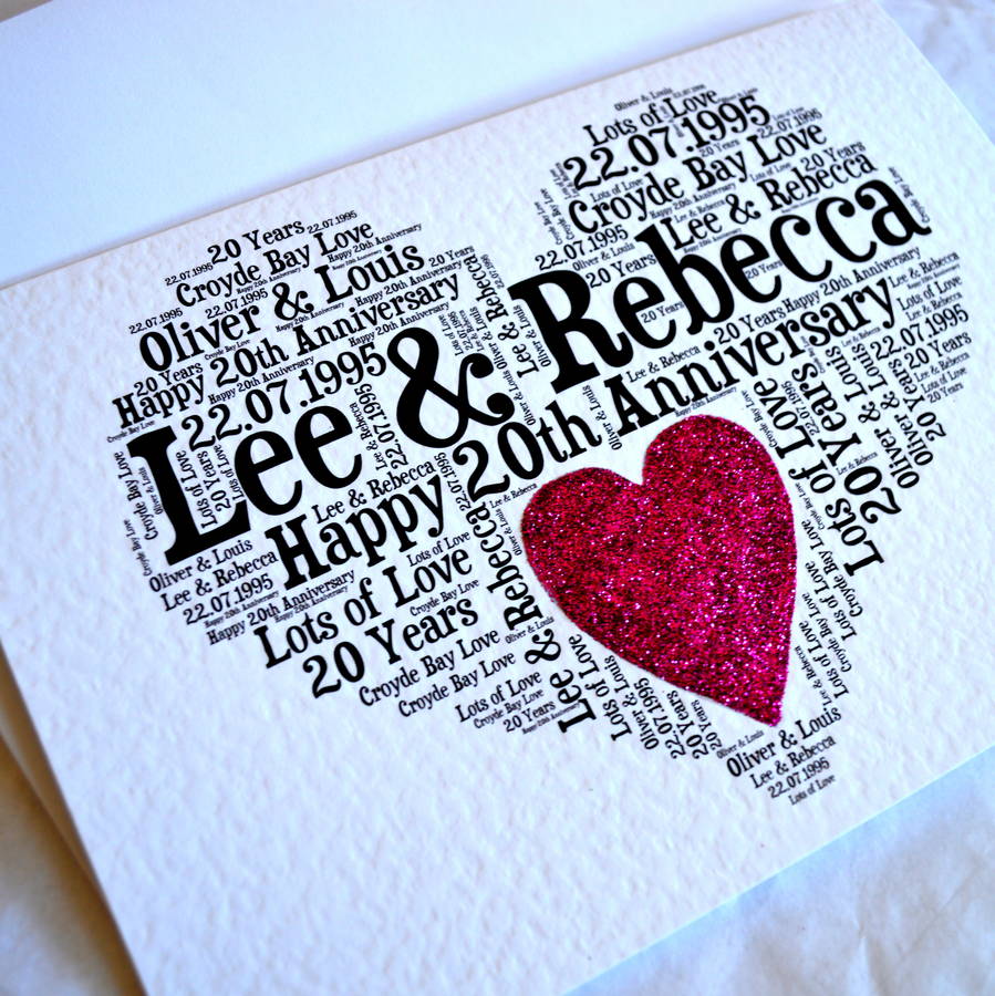 Personalised 20th Wedding Anniversary Love Sparkle Card By Sew Very 